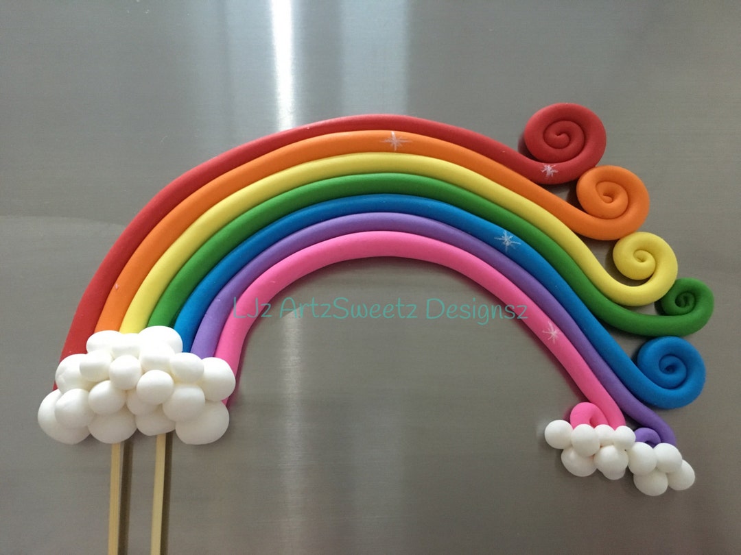 Large Edible 3D Fondant Rainbow With Clouds Cake Topper Sugar Paste ...