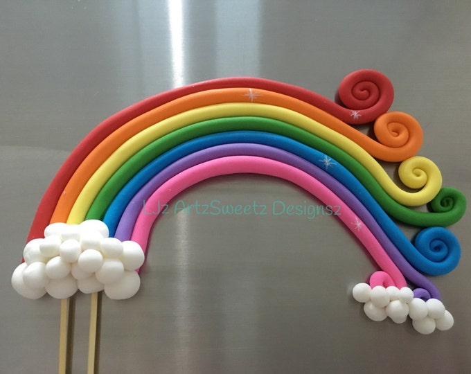 Large Edible 3D Fondant Rainbow With Clouds Cake Topper Sugar Paste ...
