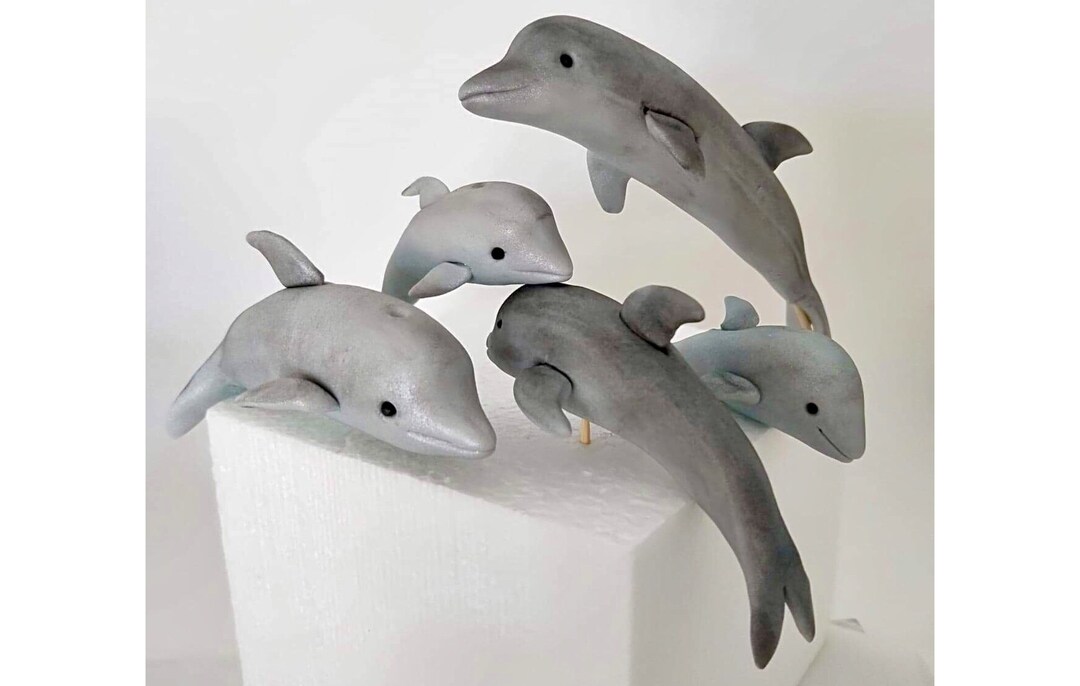 3D Set of 5 Dolphins Edible Cake Topper Fondant Realistic Cake ...