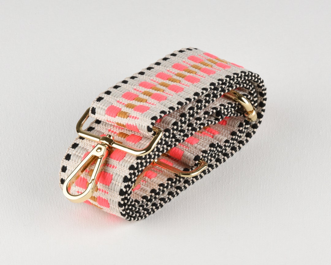 2 Inch Wide Grayish White and Pink Woven Strap Adjustable Crossbody Bag ...