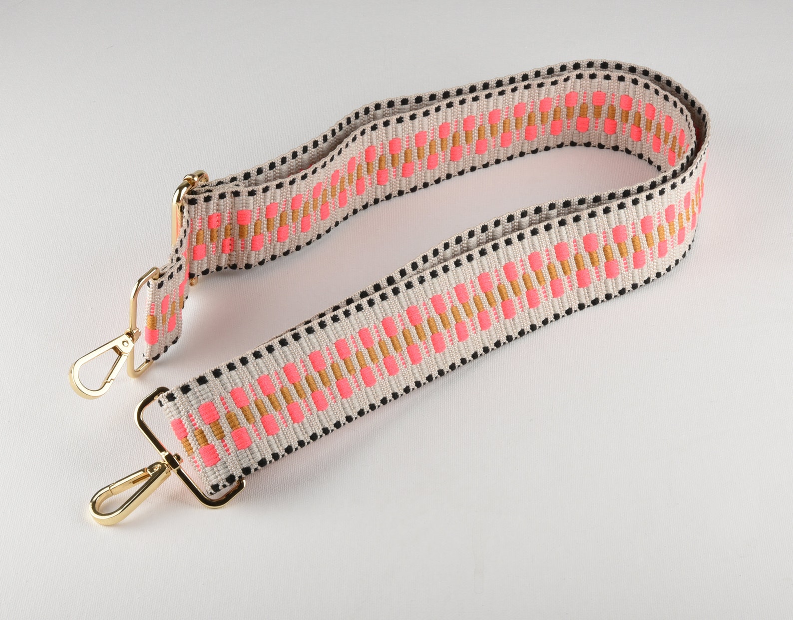 2 Inch Wide Grayish White and Pink Woven Strap Adjustable Crossbody Bag ...