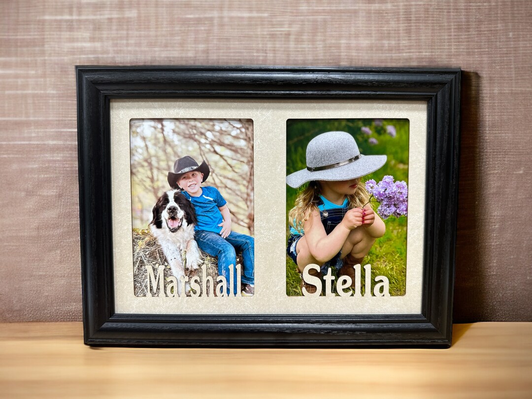Double 5x7 Personalized Picture Frame - Custom Name Frame for Two 4x6 ...