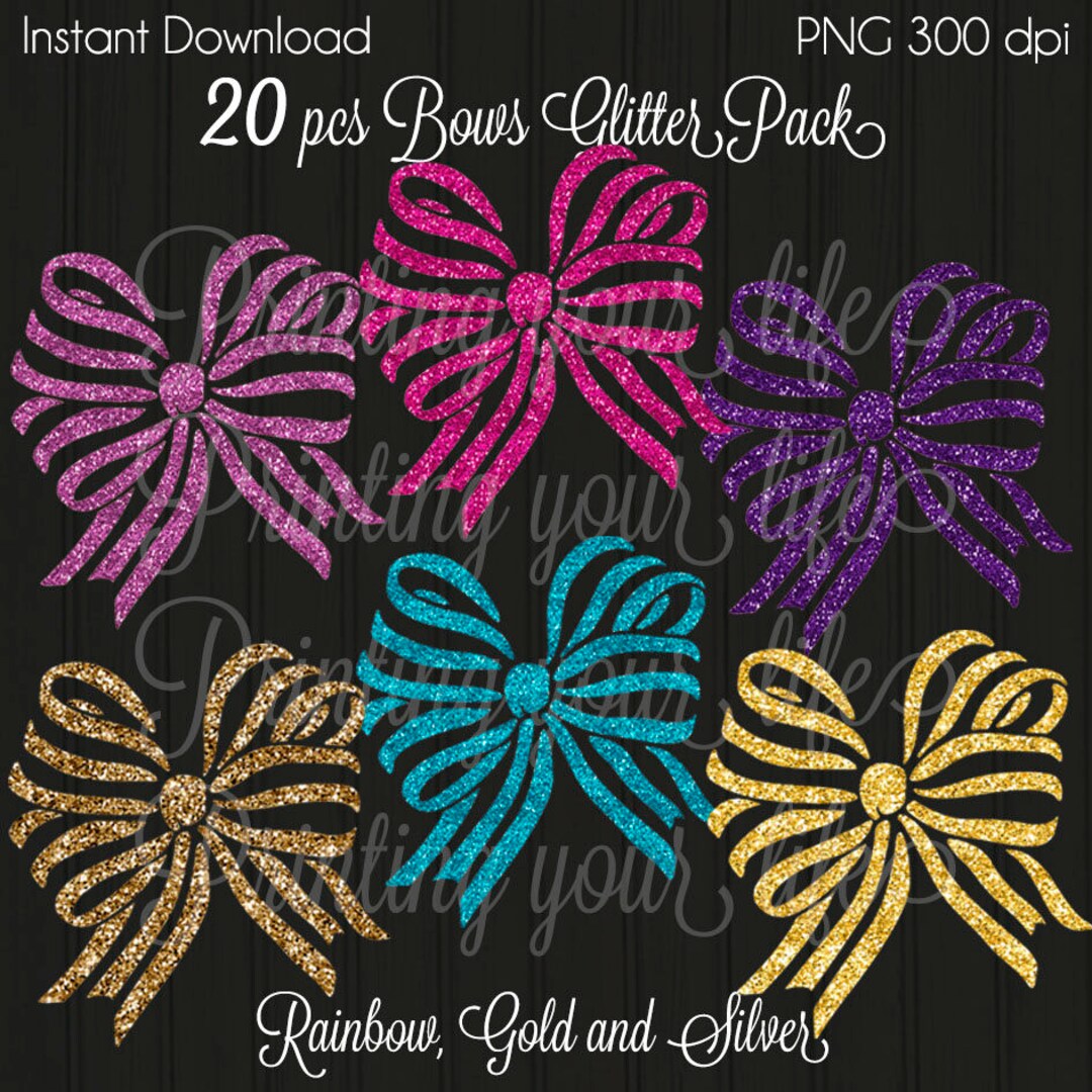 20 Sparkly Lovely Bows Digital Clipart Glitter PNG Elements Digital ...
