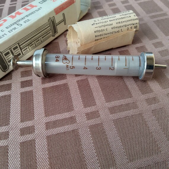 Reusable glass syringe Vintage USSR 80s Soviet medical instrument Old ...