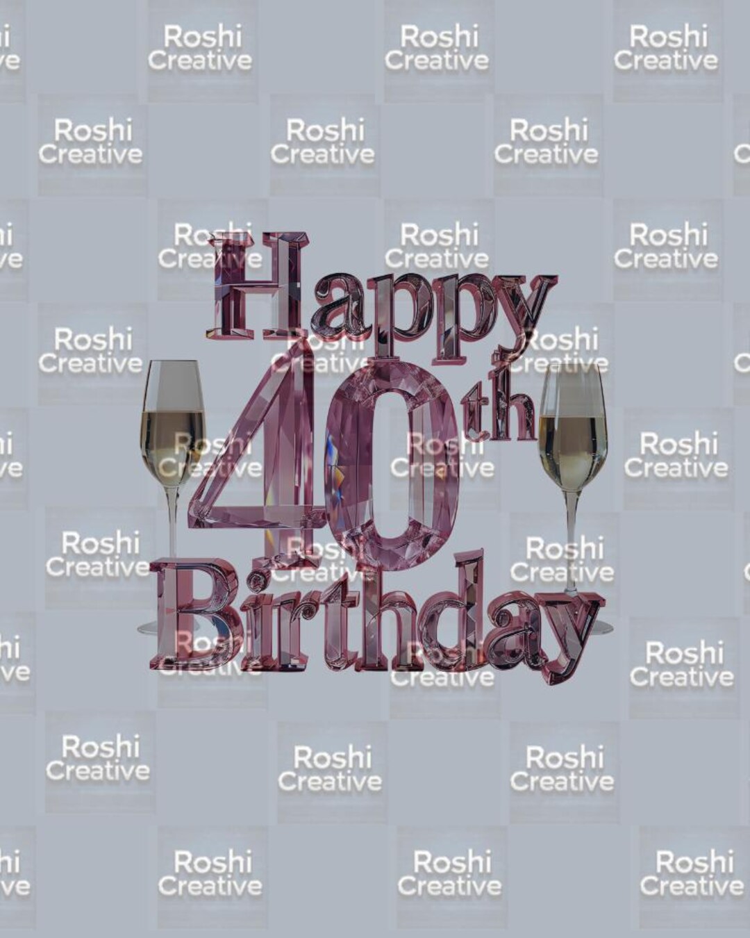 Pink Crystal Happy 40th Birthday Digital PNG With Champagne Glasses ...