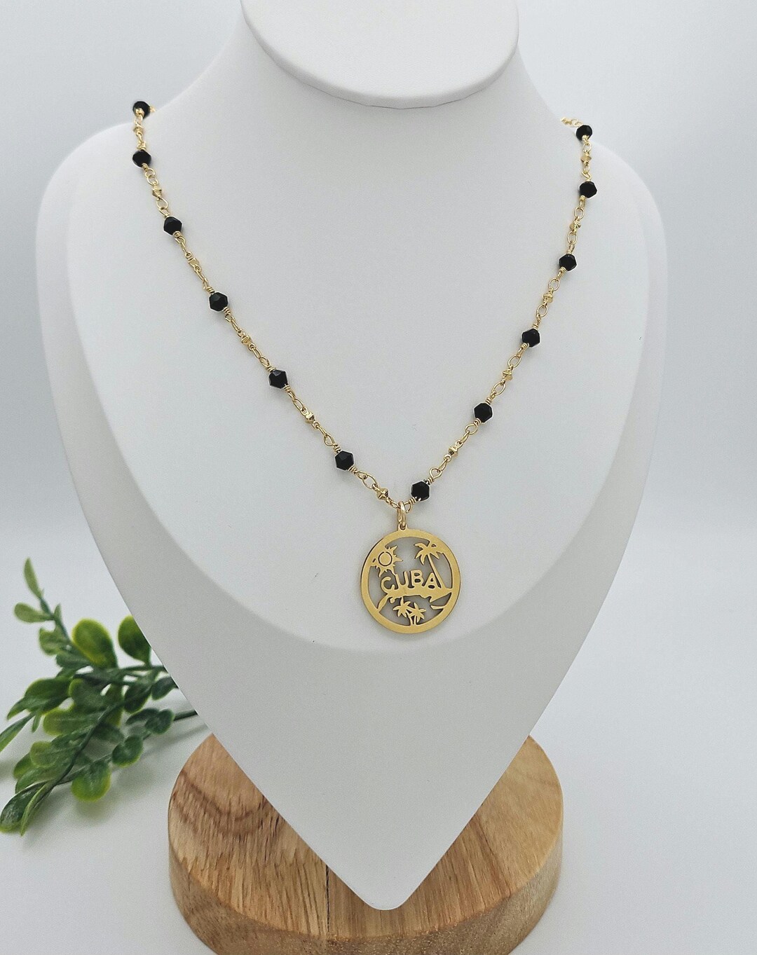 14k Gold Plated Cuban Medallion Necklace With Black Beads - Etsy