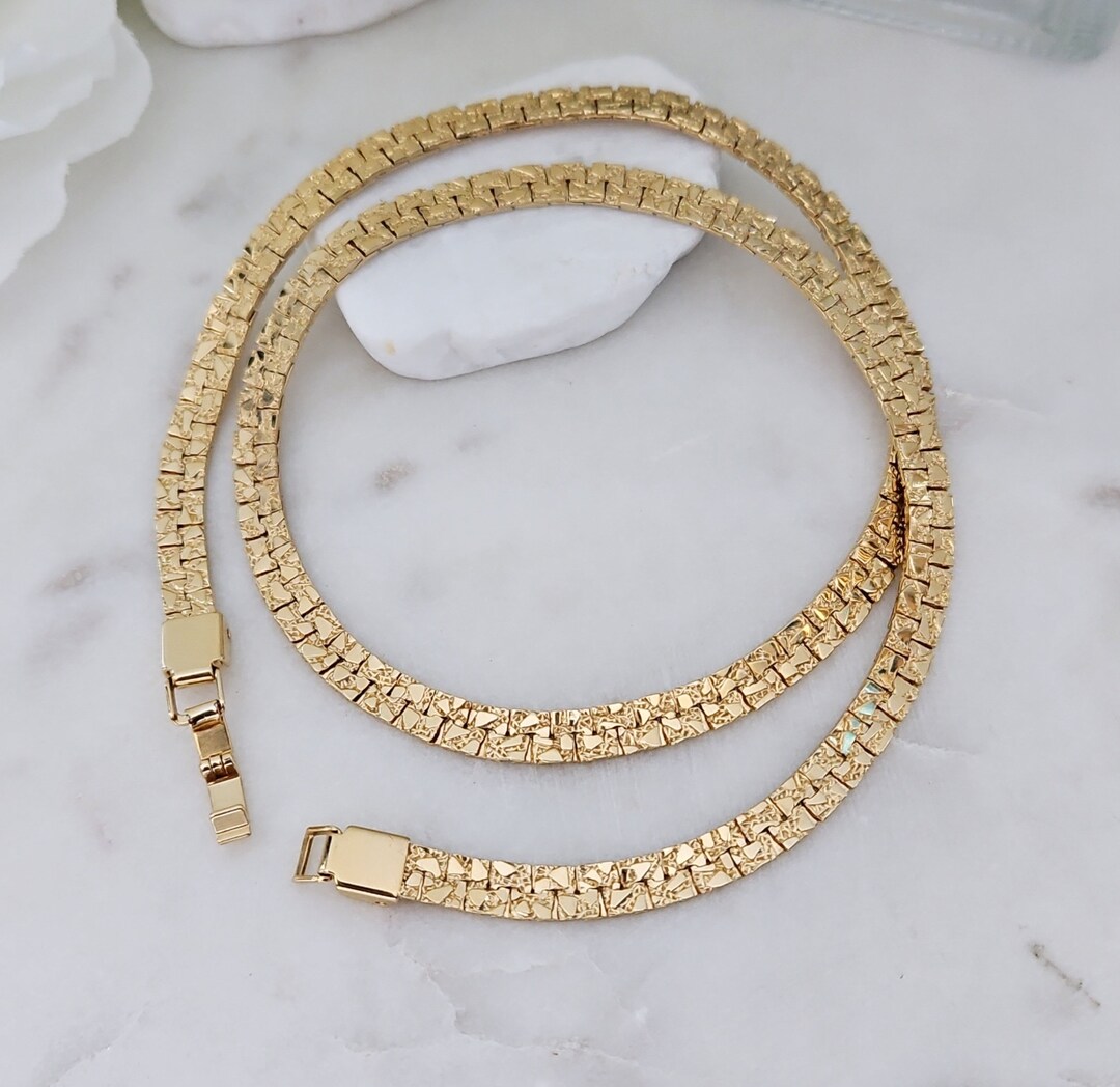 Gold Nugget Necklace, or Bracele, Flat Nugget Chain, 14k Heavy Plated ...