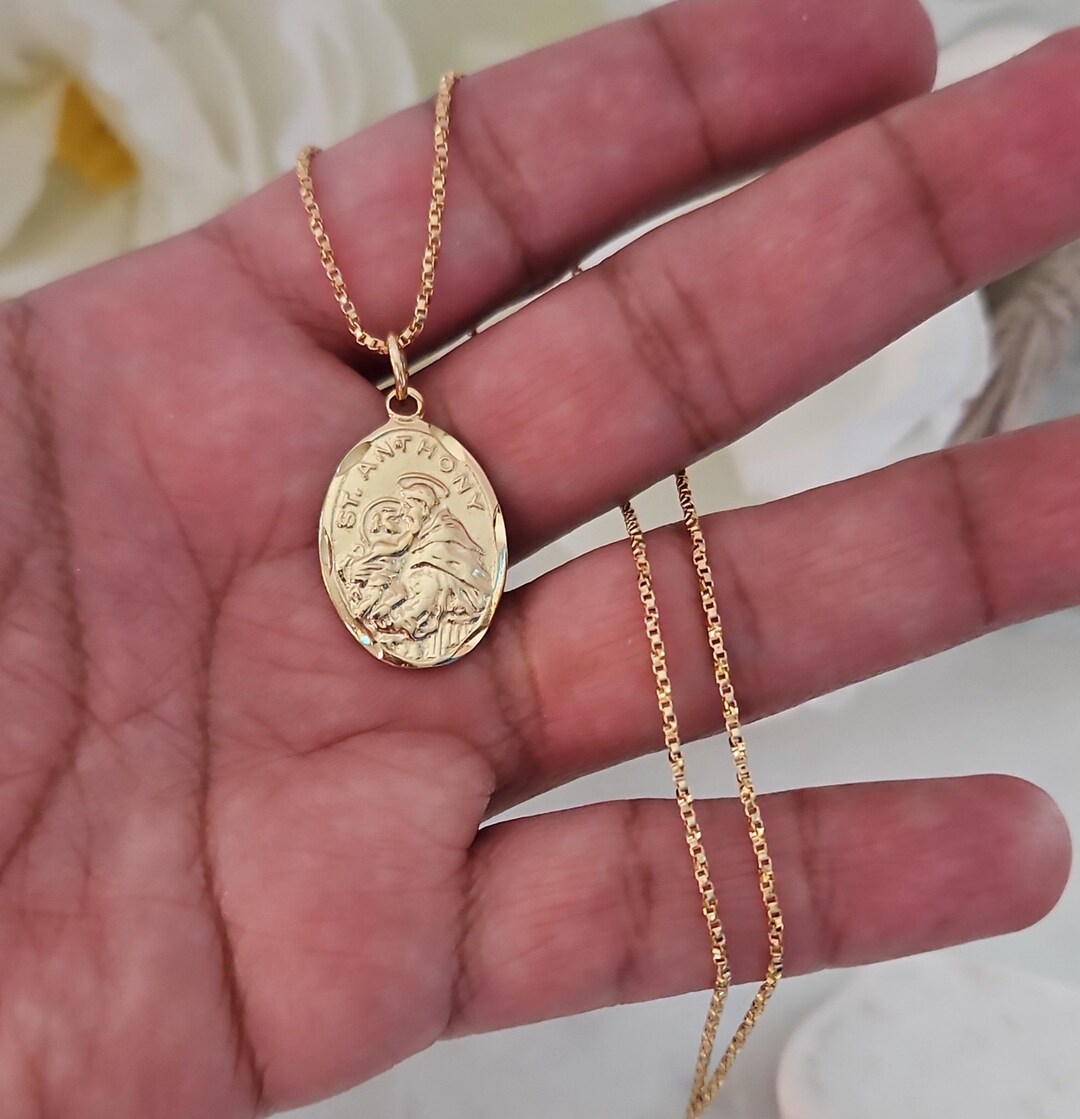 Gold St. Anthony Necklace: 14k Plated Oval Pendant, Unisex - Etsy