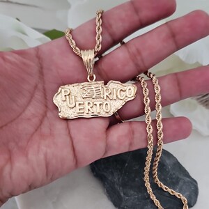 14k Gold Plated Puerto Rico Pendant Necklace - 4mm Rope Chain - Etsy