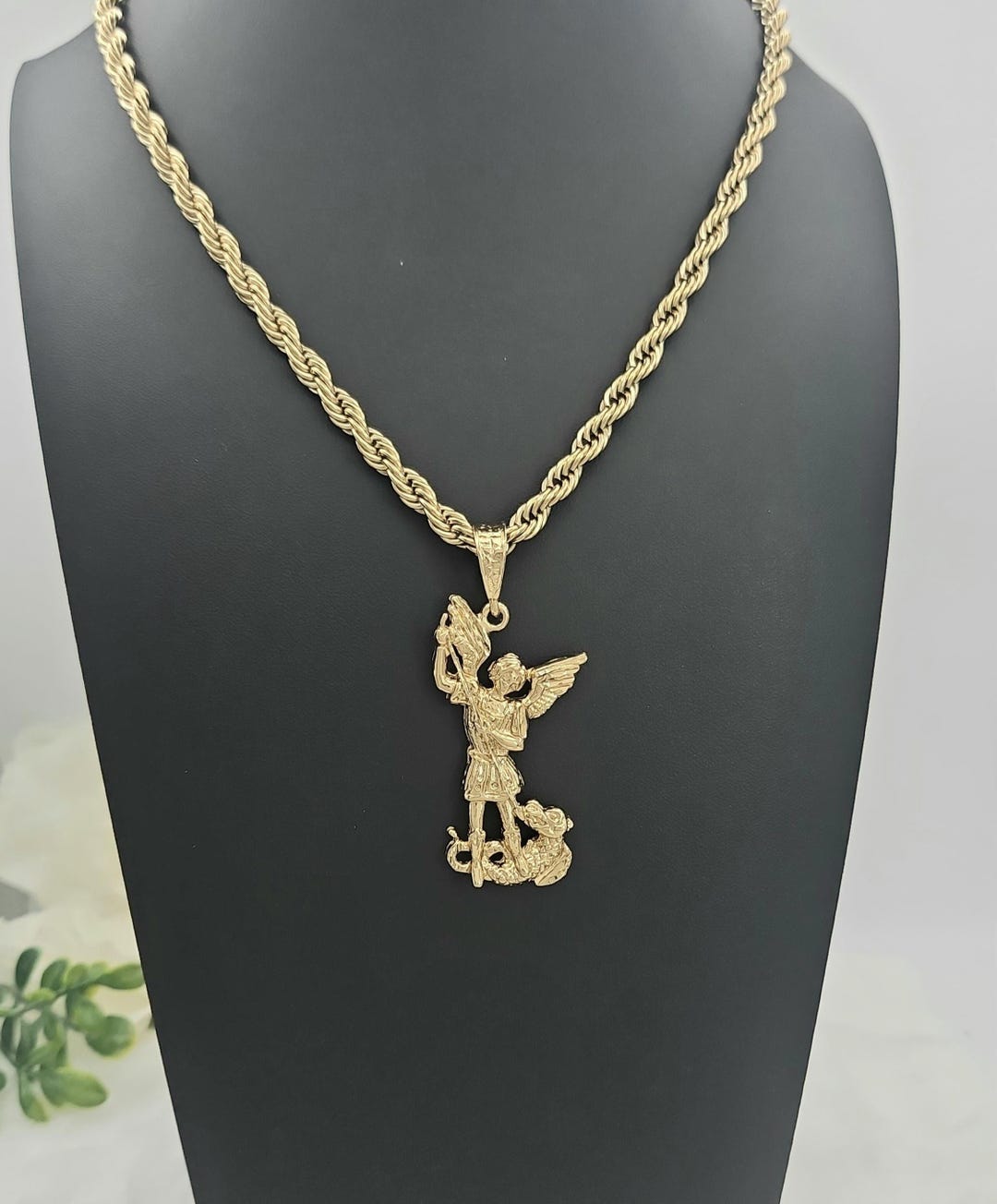 Large Gold St Michael Necklace: Angel of Protection, 14k Gold Plated ...