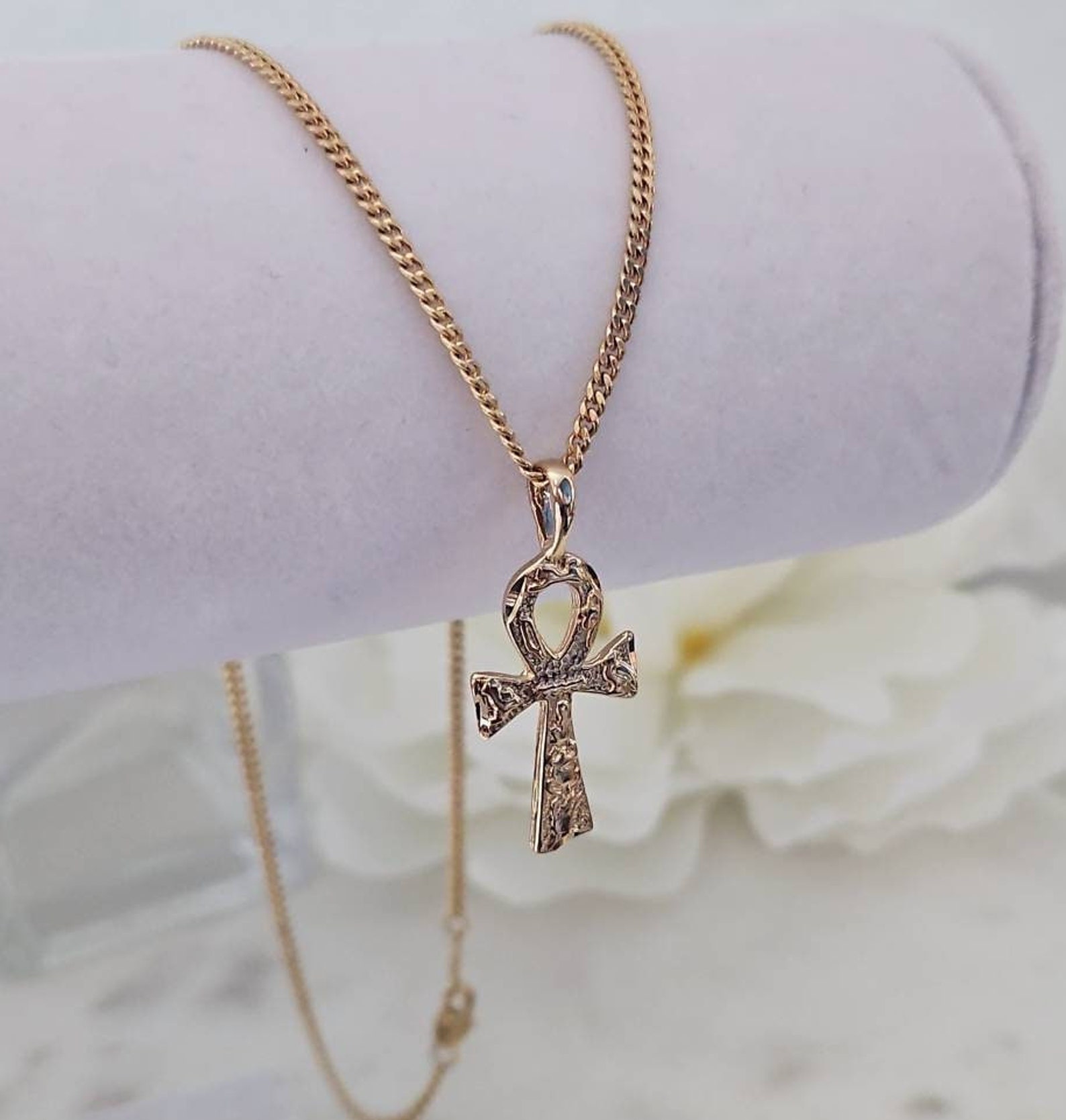 Gold Ankh Necklace, Cross Chain, 14k Heavy Plated Gold, Unisex Necklace ...