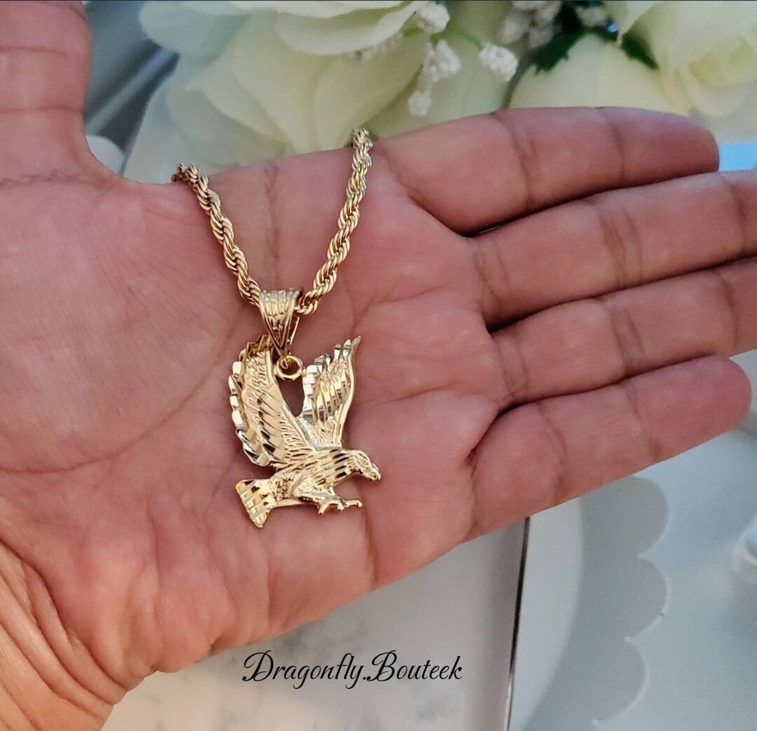 Gold Eagle Necklace for Men, American Eagle Necklace, 14k Heavy Plated ...