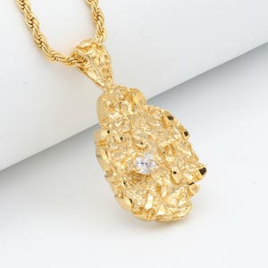 Gold Nugget Necklace: 14k Heavy Plated, CZ Pendant, 3mm Rope Chain - Etsy