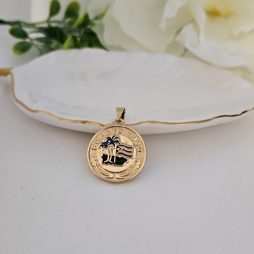 Gold Puerto Rico Medallion, 14k Heavy Plated Gold, High Quality Puerto ...