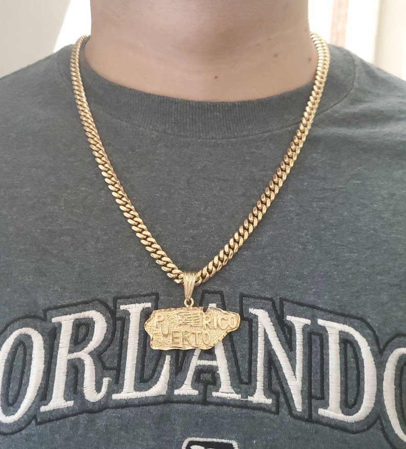 14k Gold Puerto Rico Necklace for Men Gold PR Necklace for - Etsy