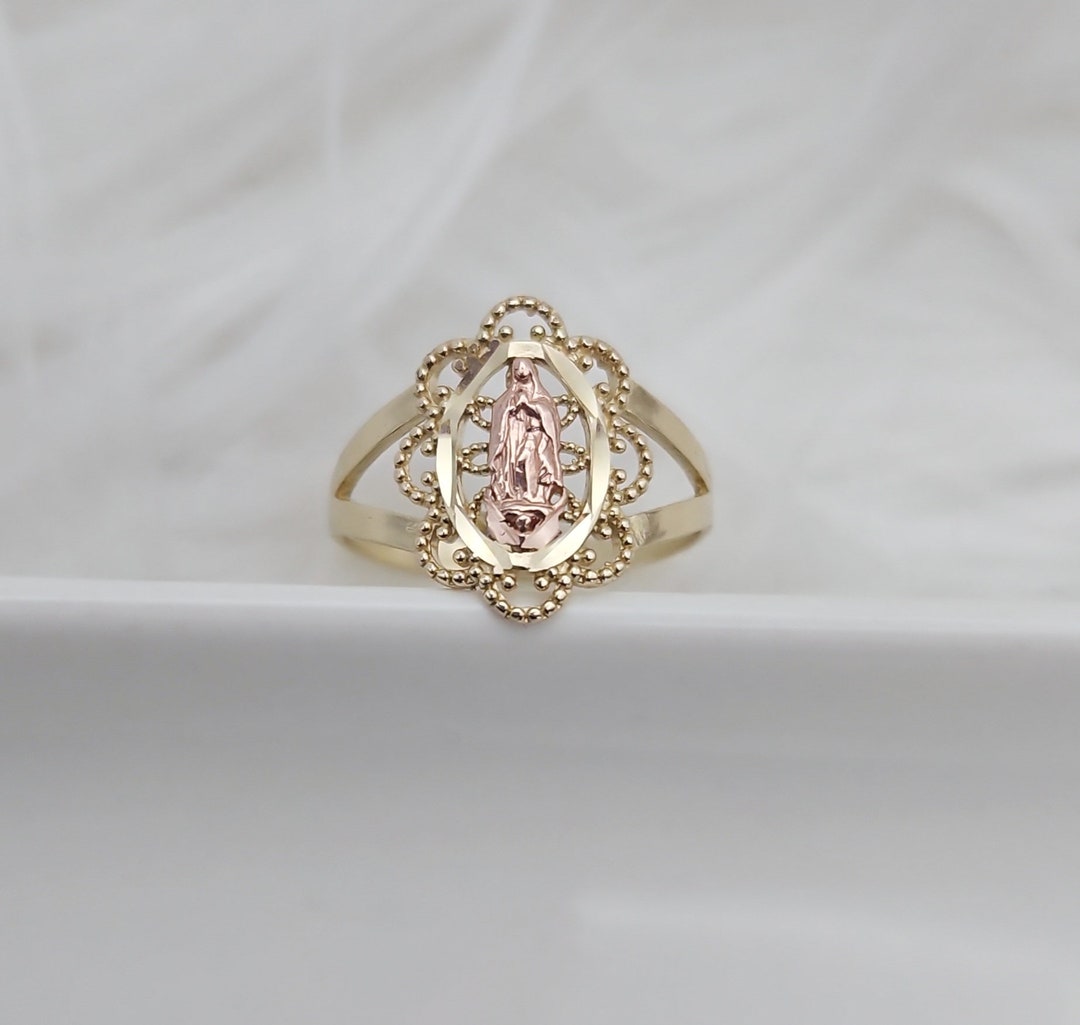 Authentic 10k Gold Virgin Mary Ring With Rose Gold Virgin Mary, Gold ...