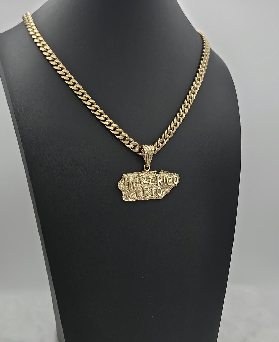 Gold Puerto Rico Necklace for Men, Gold PR Necklace for Men, 14k Heavy ...