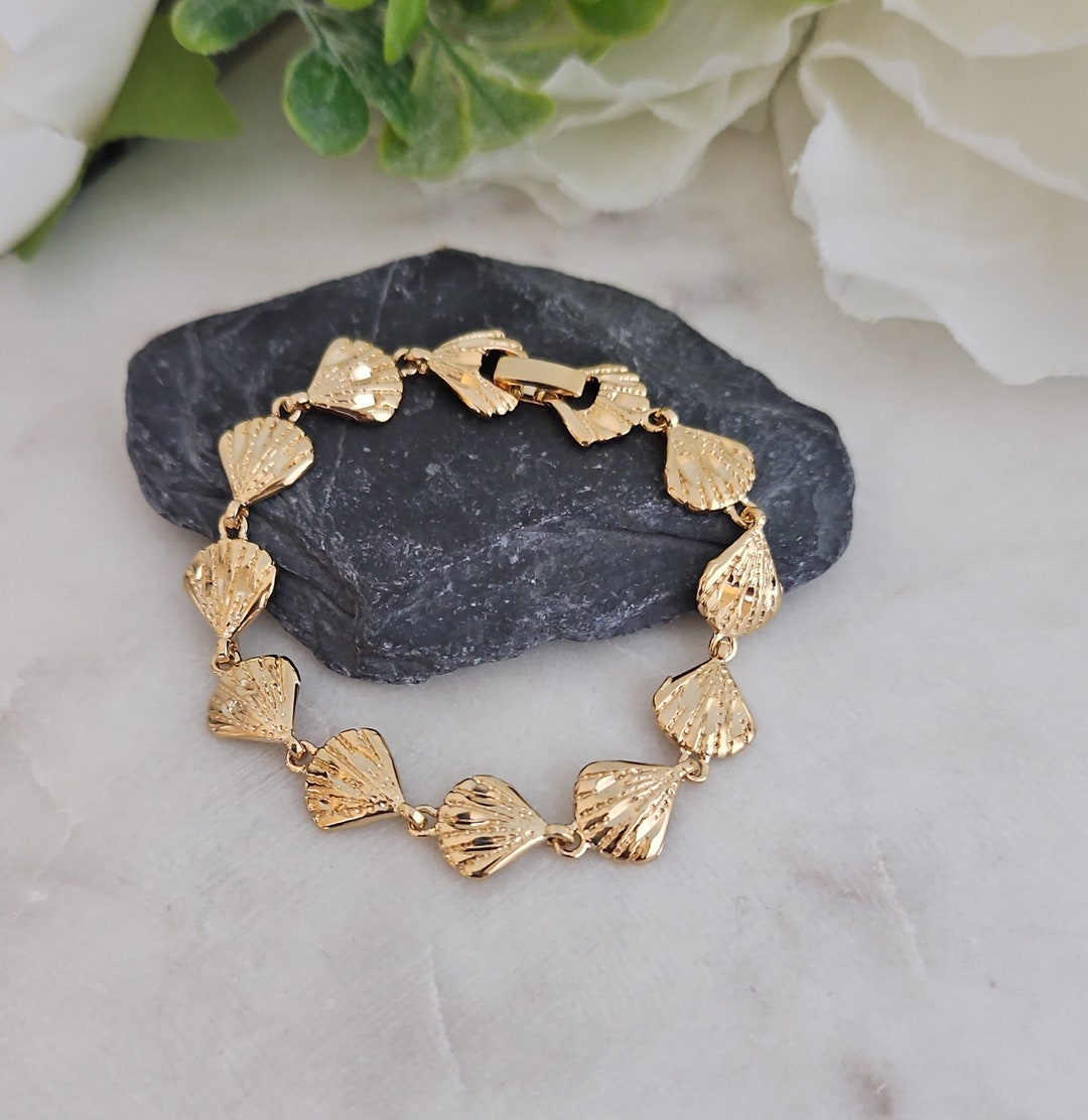 Gold Seashell Bracelet Ladies Sea Shell Bracelet 14k Heavy - Etsy