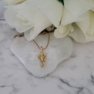 14k Gold Angel Necklace Tiny Baby Angel Pendant Simple Gold - Etsy
