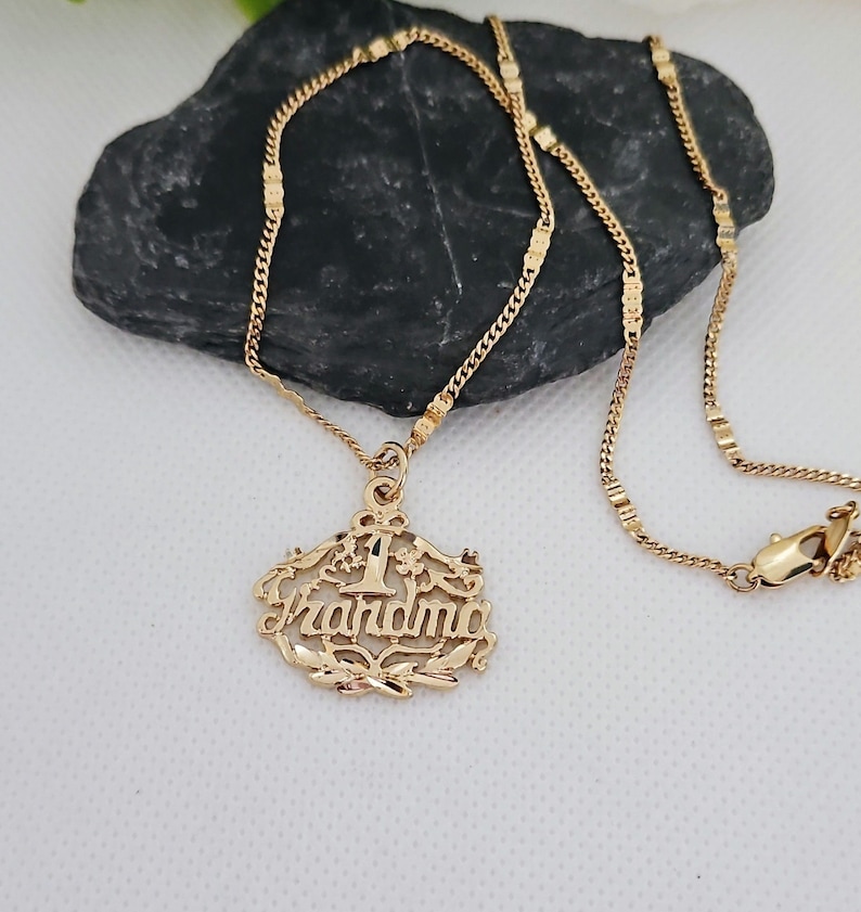 Floral Grandma Pendant Necklace: 14k Heavy Gold Plated Curb Chain - Etsy