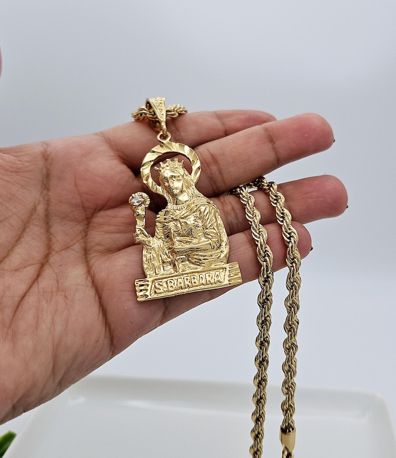 Gold St Barbara Necklace: CZ Torch, 14k Heavy Plated, 5mm Rope Chain - Etsy