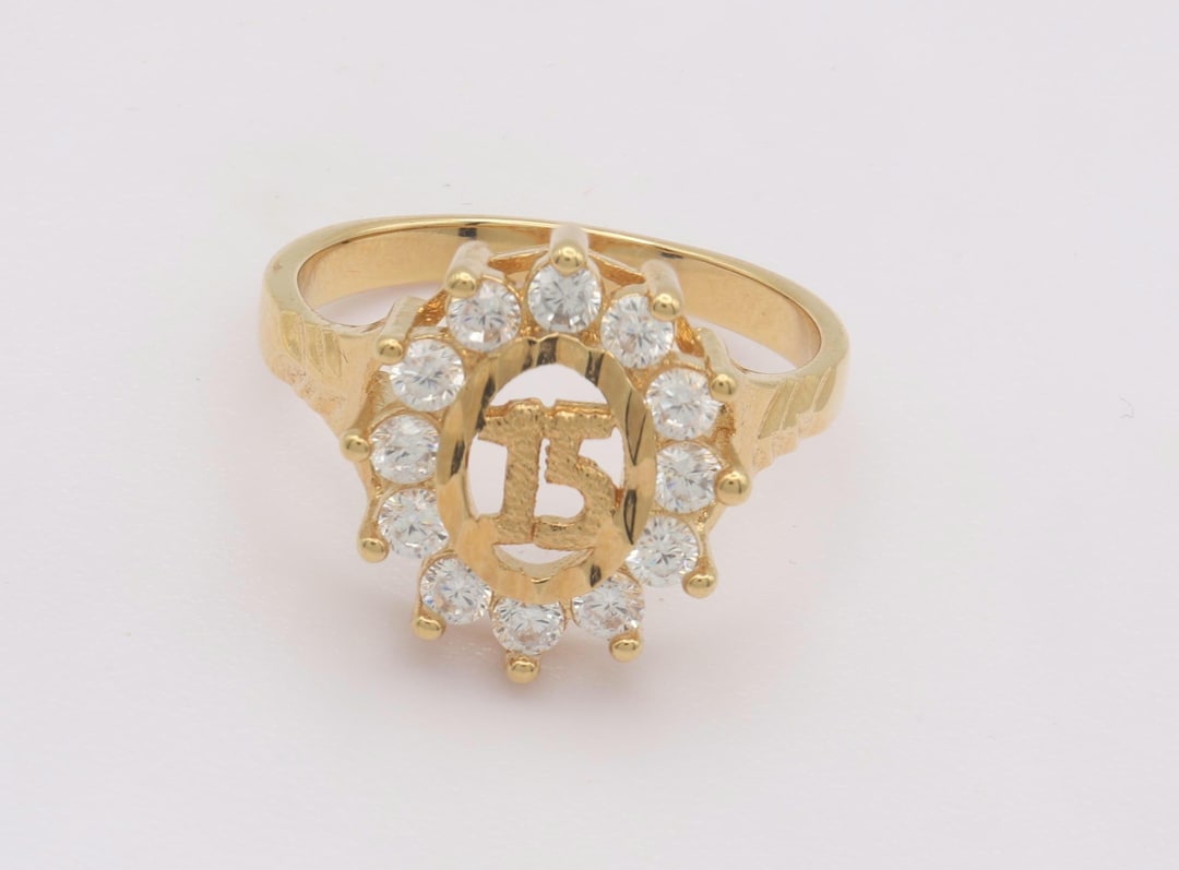 14k Heavy Gold Plated Sweet 15 Ring: CZ Quinceañera Gift - Etsy