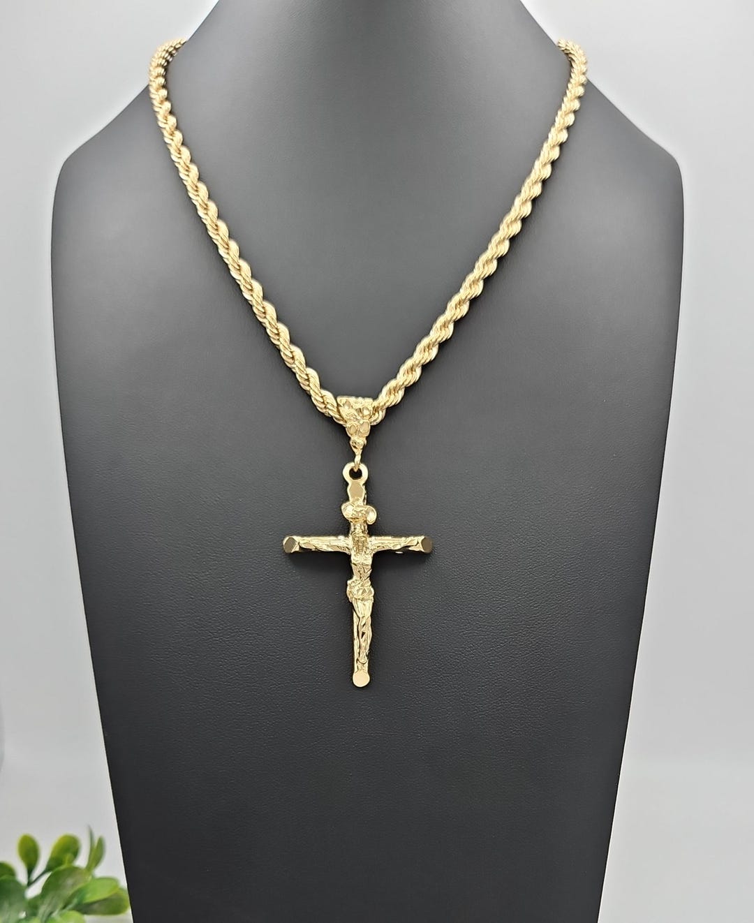 Gold Large Crucifix Necklace for Men, 14k Heavy Plated Gold, Men's ...