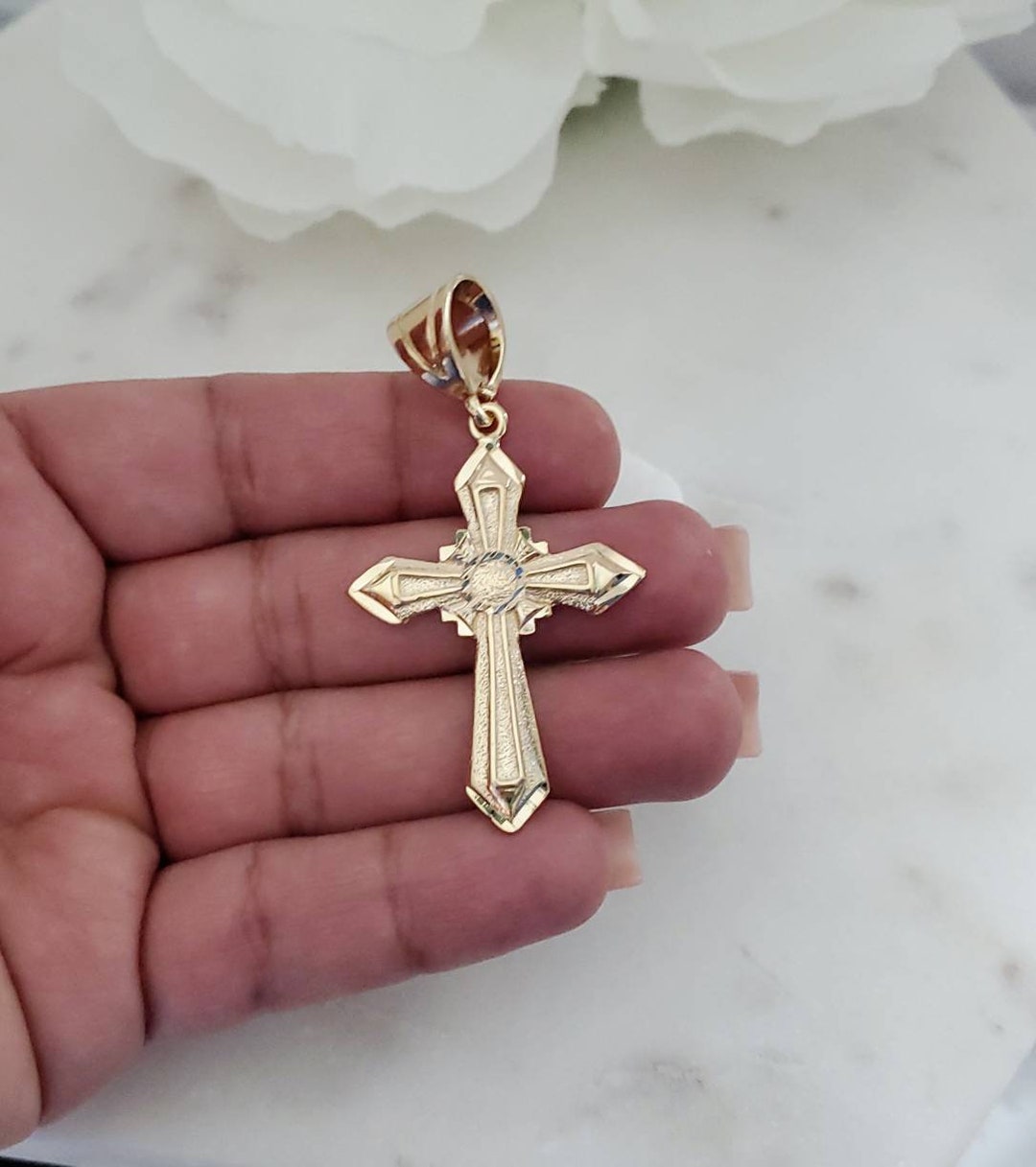 Diamond Cut Gold Cross Pendant - 14k Heavy Plated (44mm) - Etsy