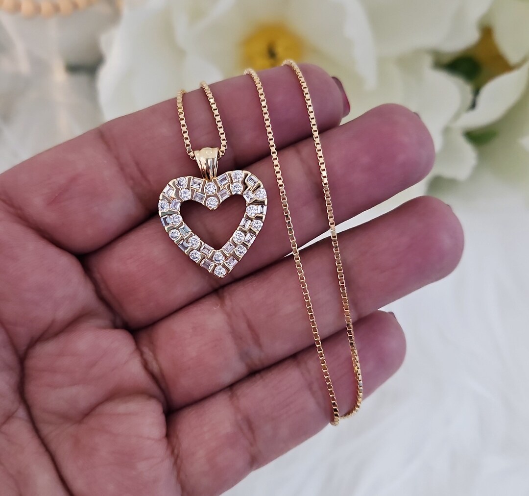 Diamond Heart Necklace, Fancy CZ Heart Necklace, Beautiful Heart ...