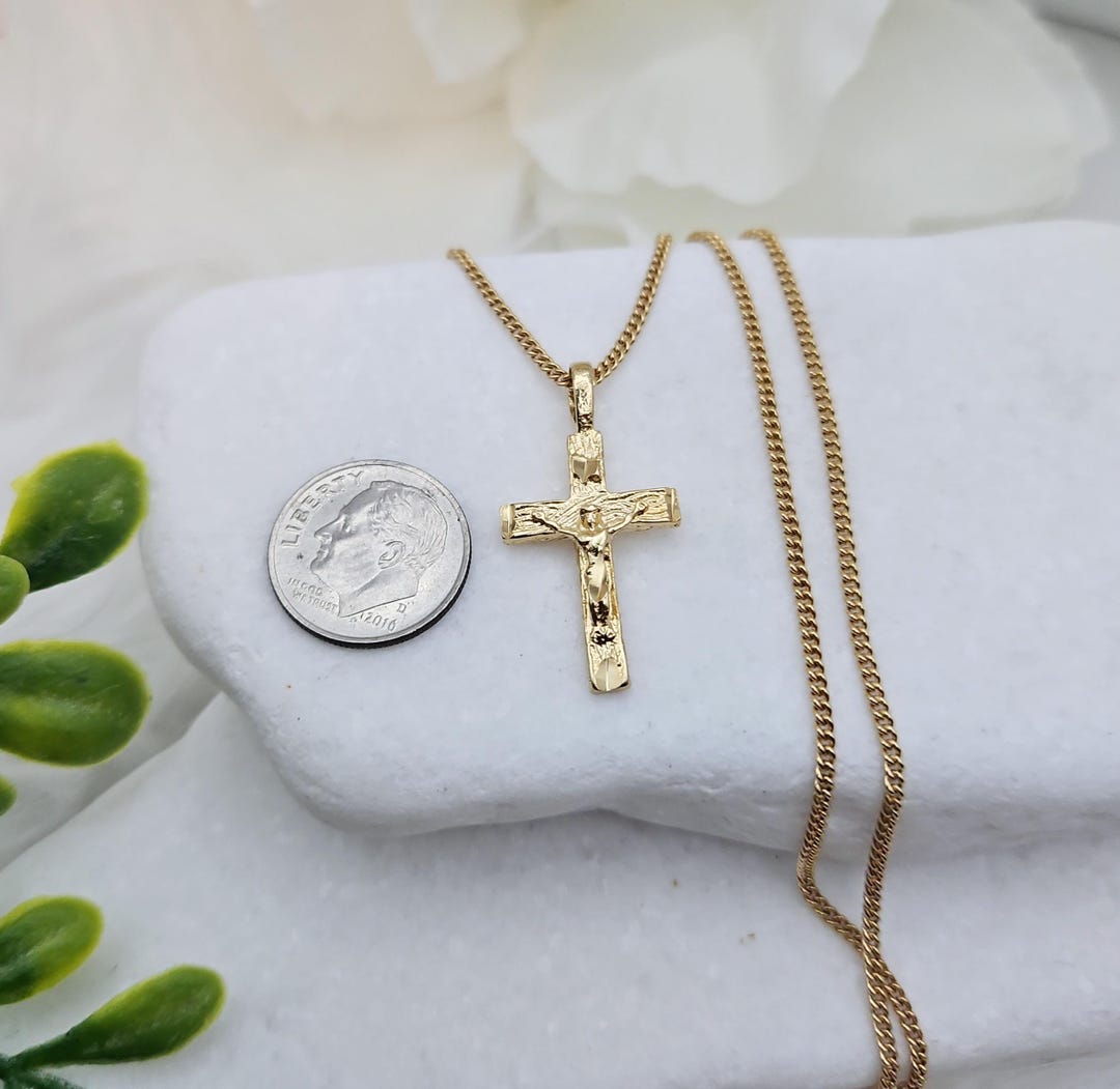 Gold Crucifix Necklace, Small Crucifix Necklace, 14k Heavy Plated Gold ...