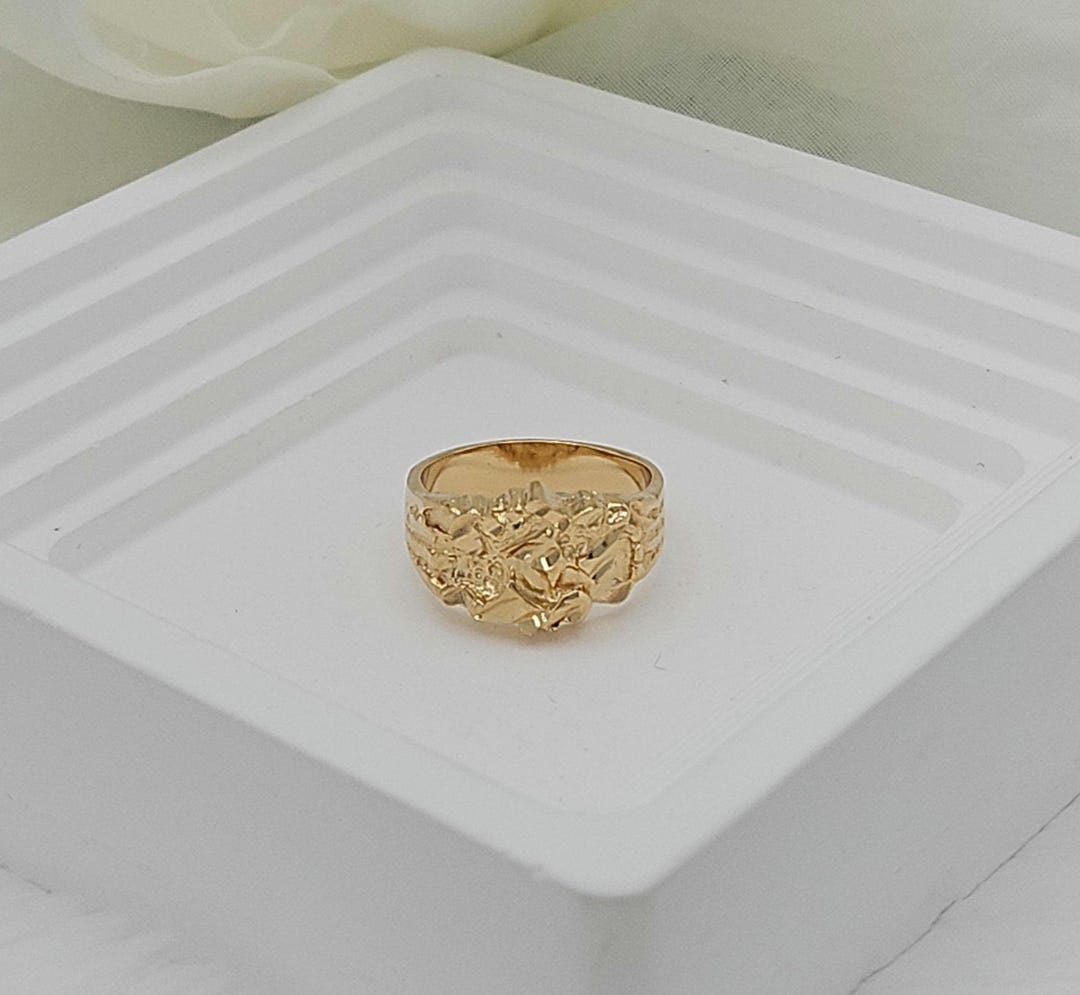 Gold Nugget Ring for Men, 14k Heavy Plated, 4.5mm Band Width, Lifetime ...