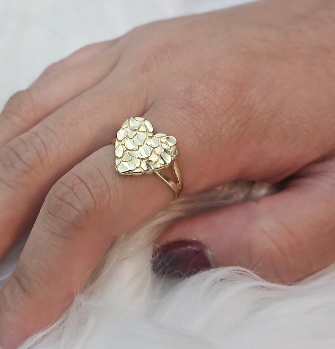 Authentic 14k Gold Nugget Heart Ring, Solid 14k Yellow Gold Ring, Gold ...