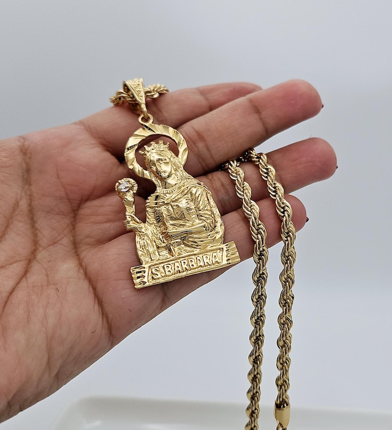 Gold St Barbara Necklace: CZ Torch, 14k Heavy Plated, 5mm Rope Chain - Etsy