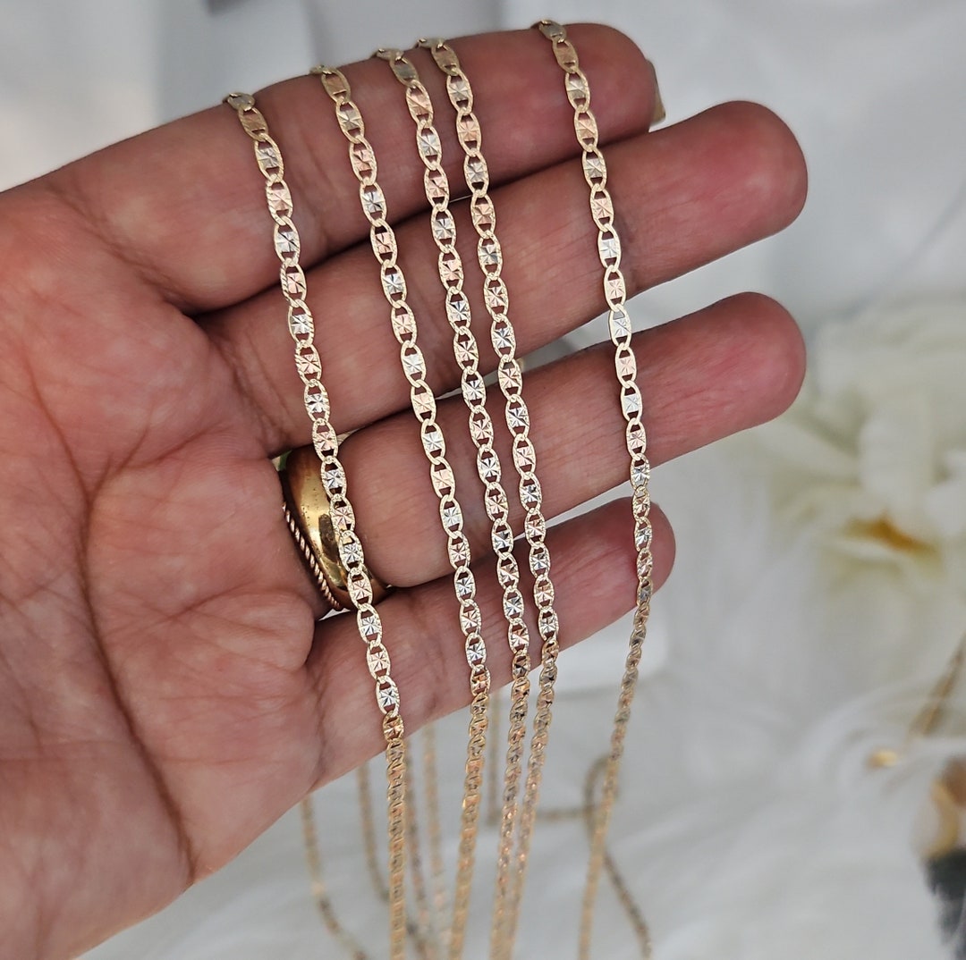 14k Tricolor Gold Valentino Chain, 2.5mm in Width, Solid 14k Gold Chain ...