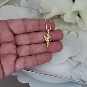 14k Gold Angel Necklace Tiny Baby Angel Pendant Simple Gold - Etsy