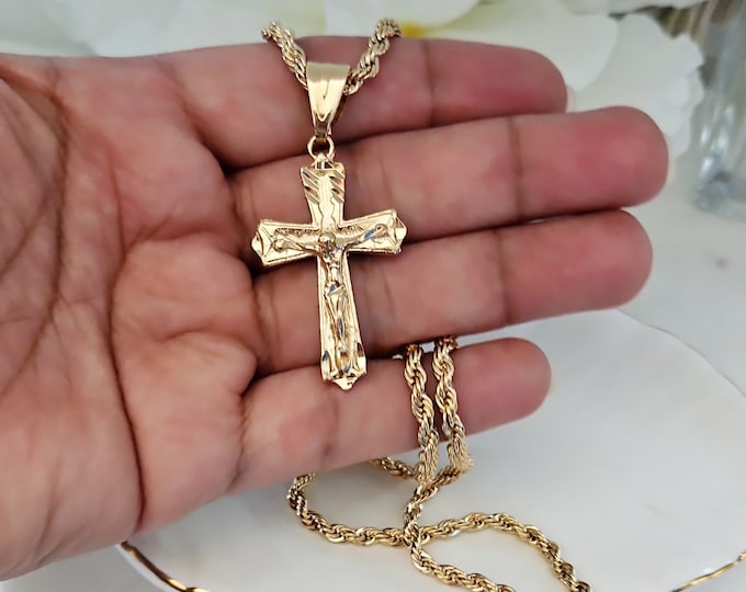 18k Gold Big Cross Necklace Woven Stainless Steel Cross Oversized ...