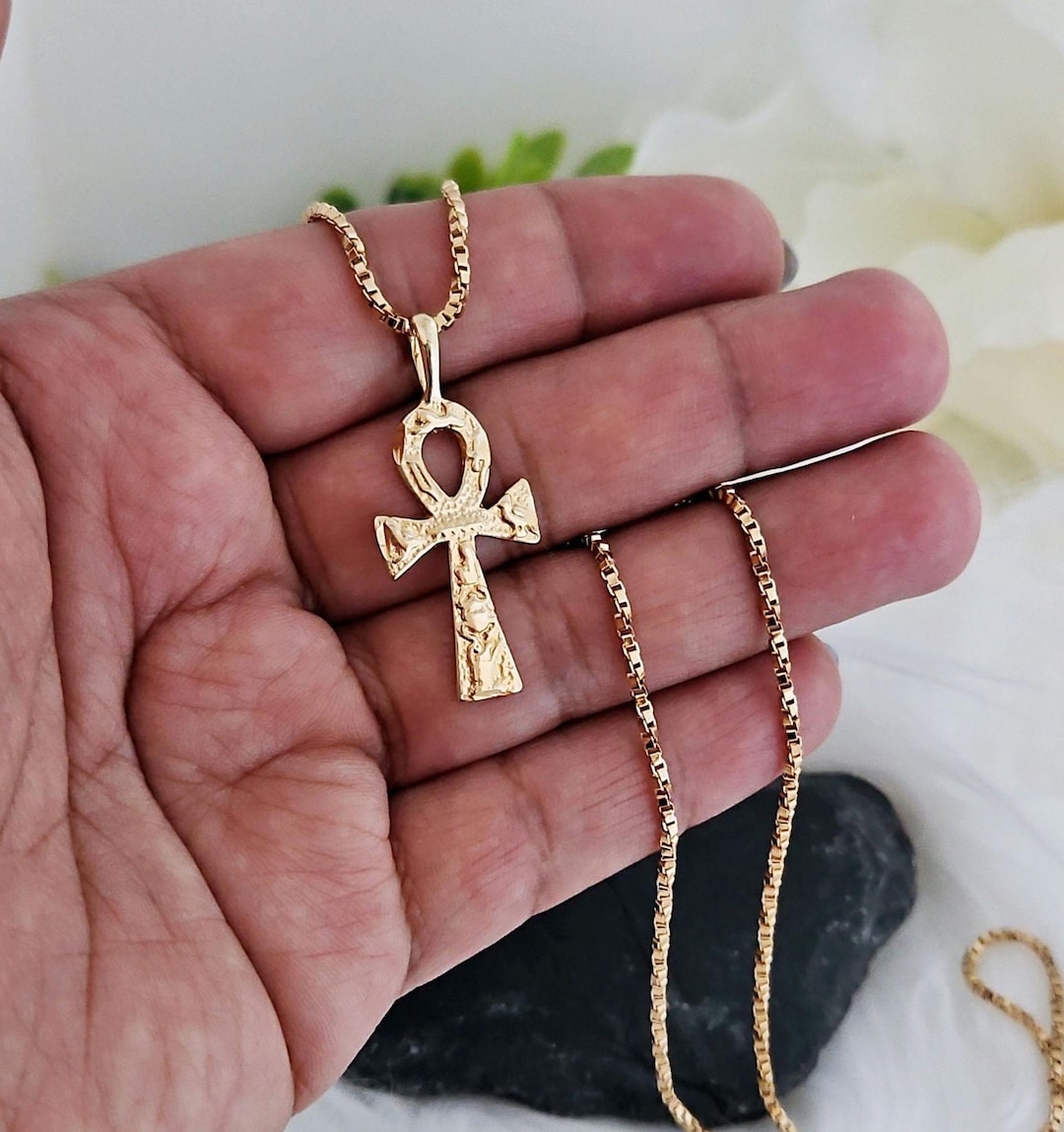 Gold Ankh Necklace, Gold Cross Chain, 14k Heavy Plated Gold, 2mm ...
