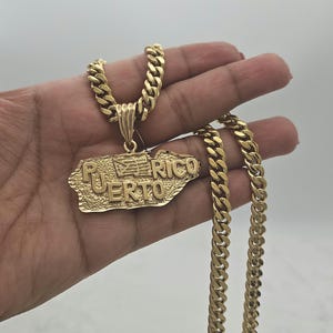 Gold Puerto Rico Necklace for Men, Gold PR Necklace for Men, 14k Heavy ...