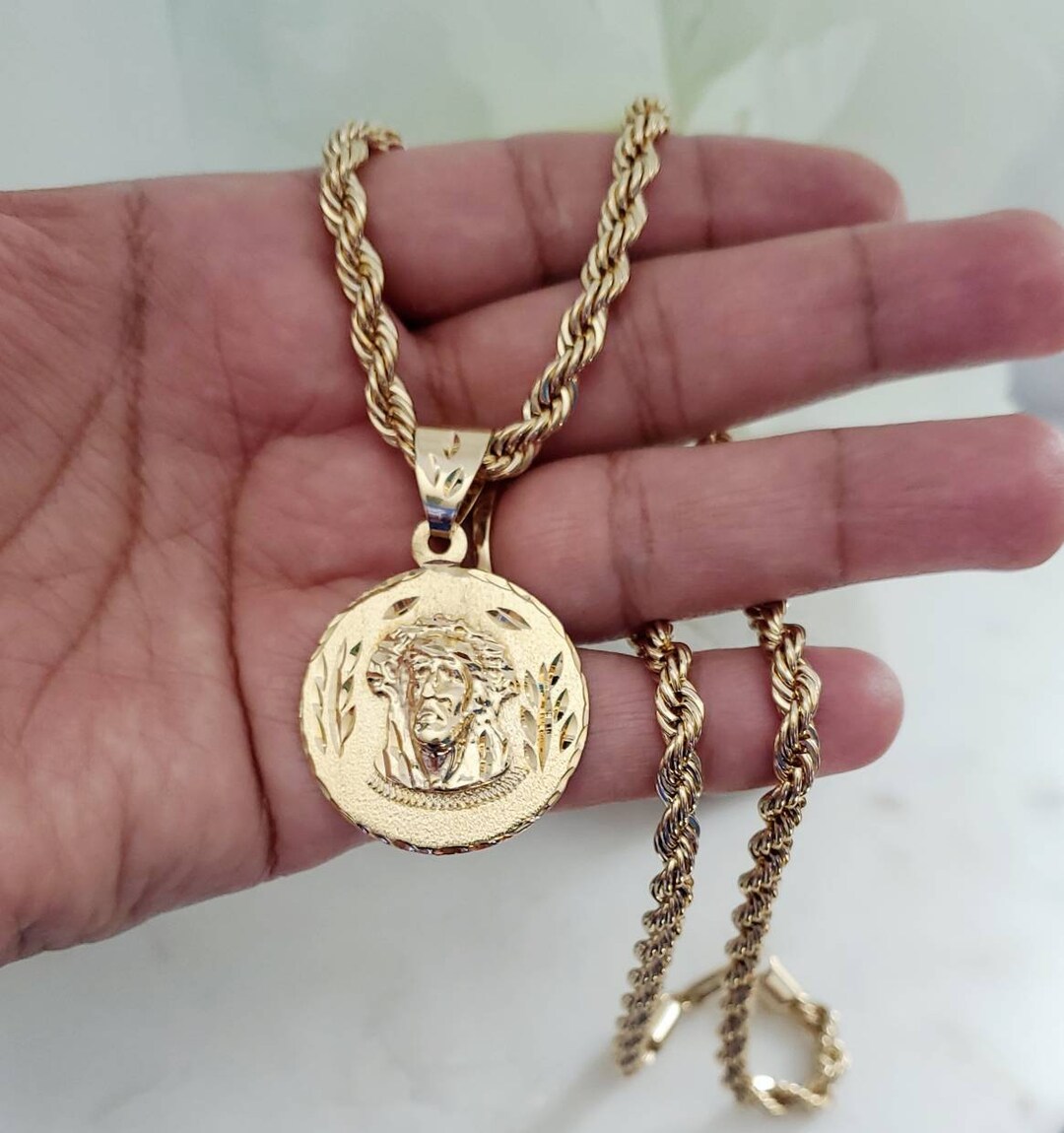 Gold Jesus Necklace: 5mm Rope Chain, 14k Heavy Plated, Lifetime ...
