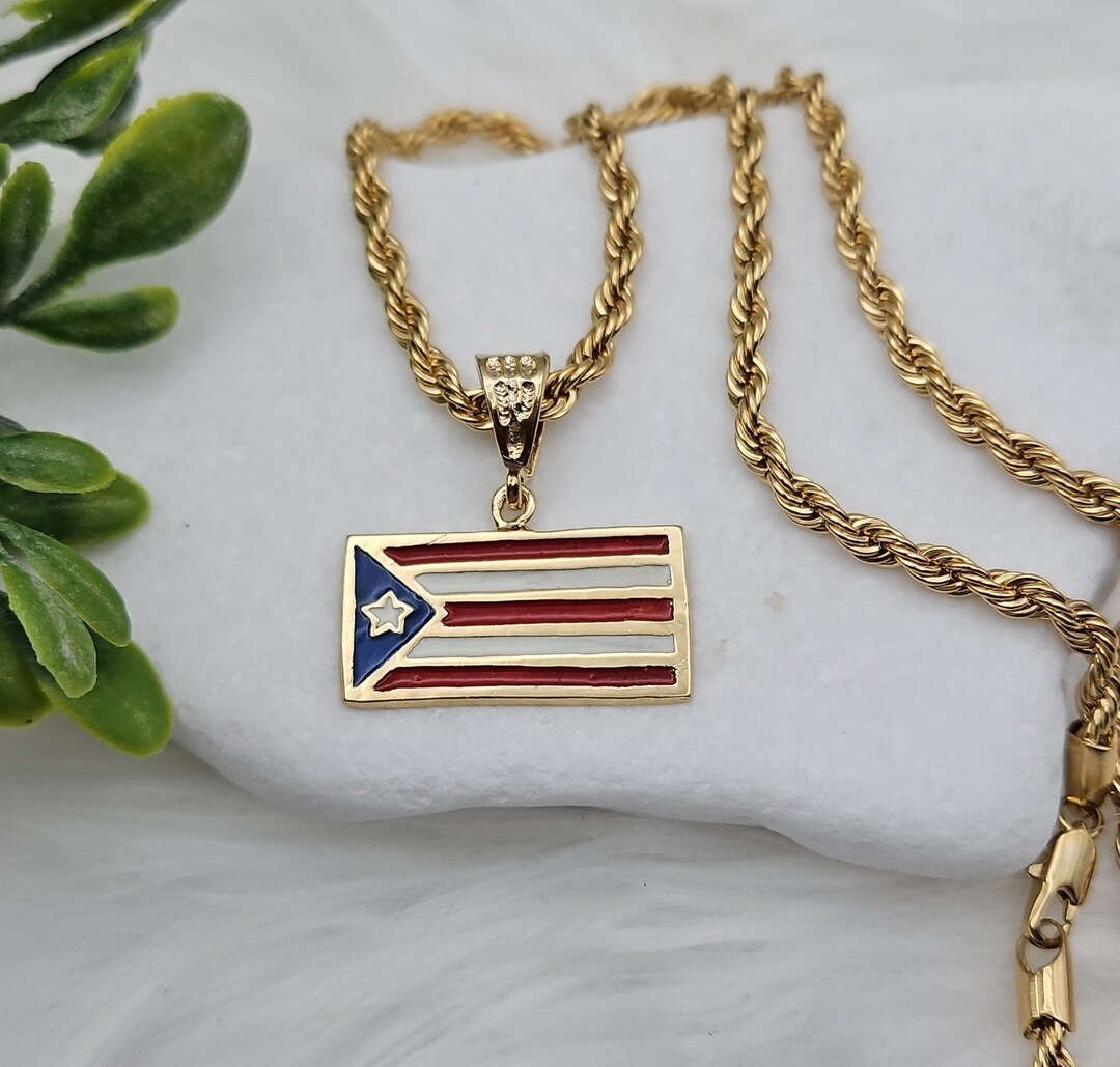 14k Gold Plated Puerto Rico Flag Necklace With 3.5mm Rope Chain - Etsy