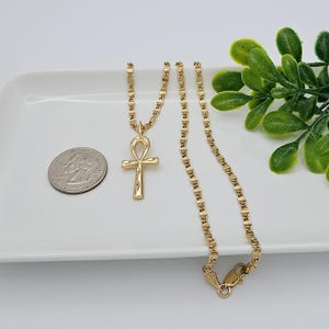 Ankh Necklace: Diamond Cut Pendant, 14k Heavy Plated, 3mm Scroll Chain ...