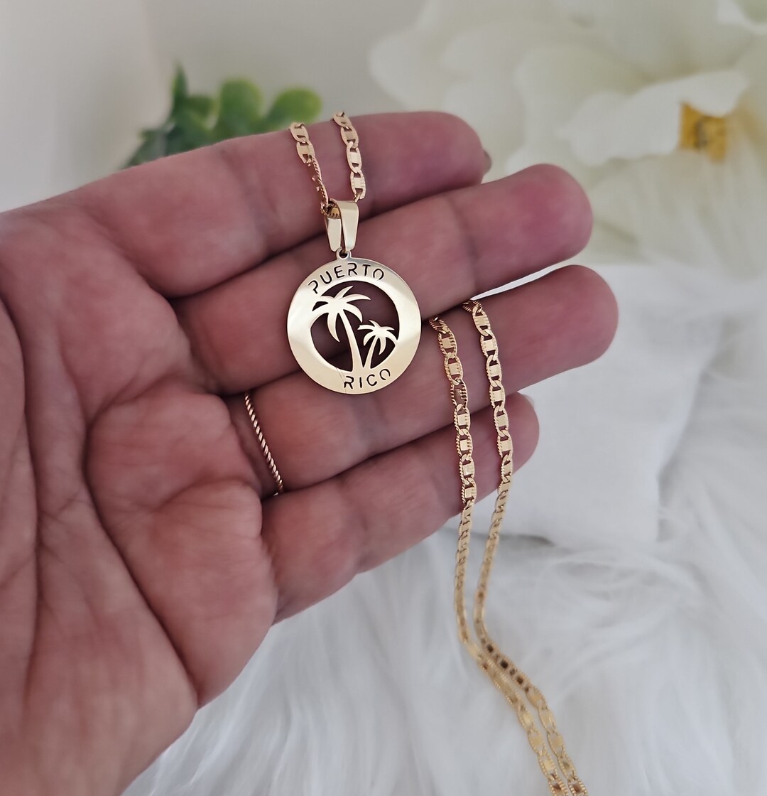 Gold Puerto Rico Medallion Necklace: 14k Gold Over Stainless Steel - Etsy
