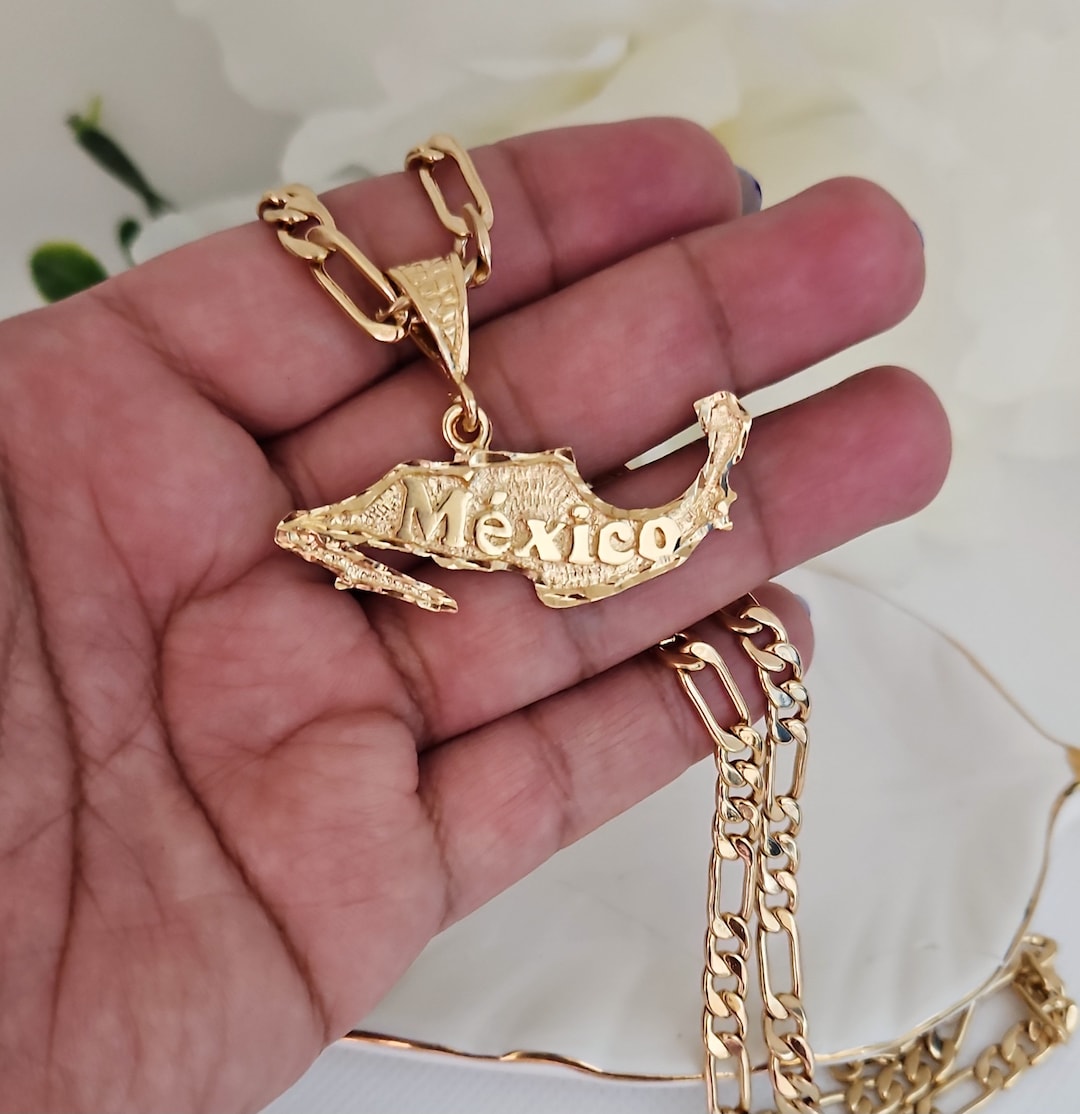 Gold Mexico Map Necklace: 14k Plated Figaro Chain - Etsy