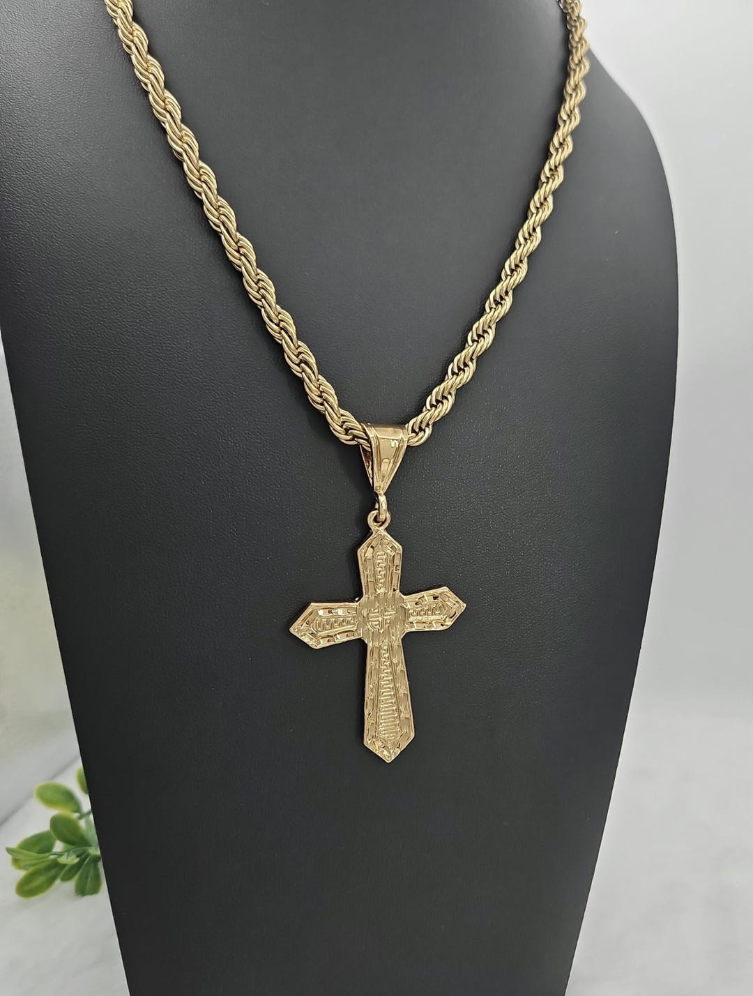 Large Diamond Cut Cross Necklace for Men: 14k Heavy Gold Plated, 6mm ...