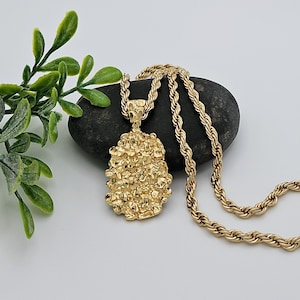 Gold Nugget Necklace: 14k Heavy Plated, Fade Free 4mm Rope Chain ...