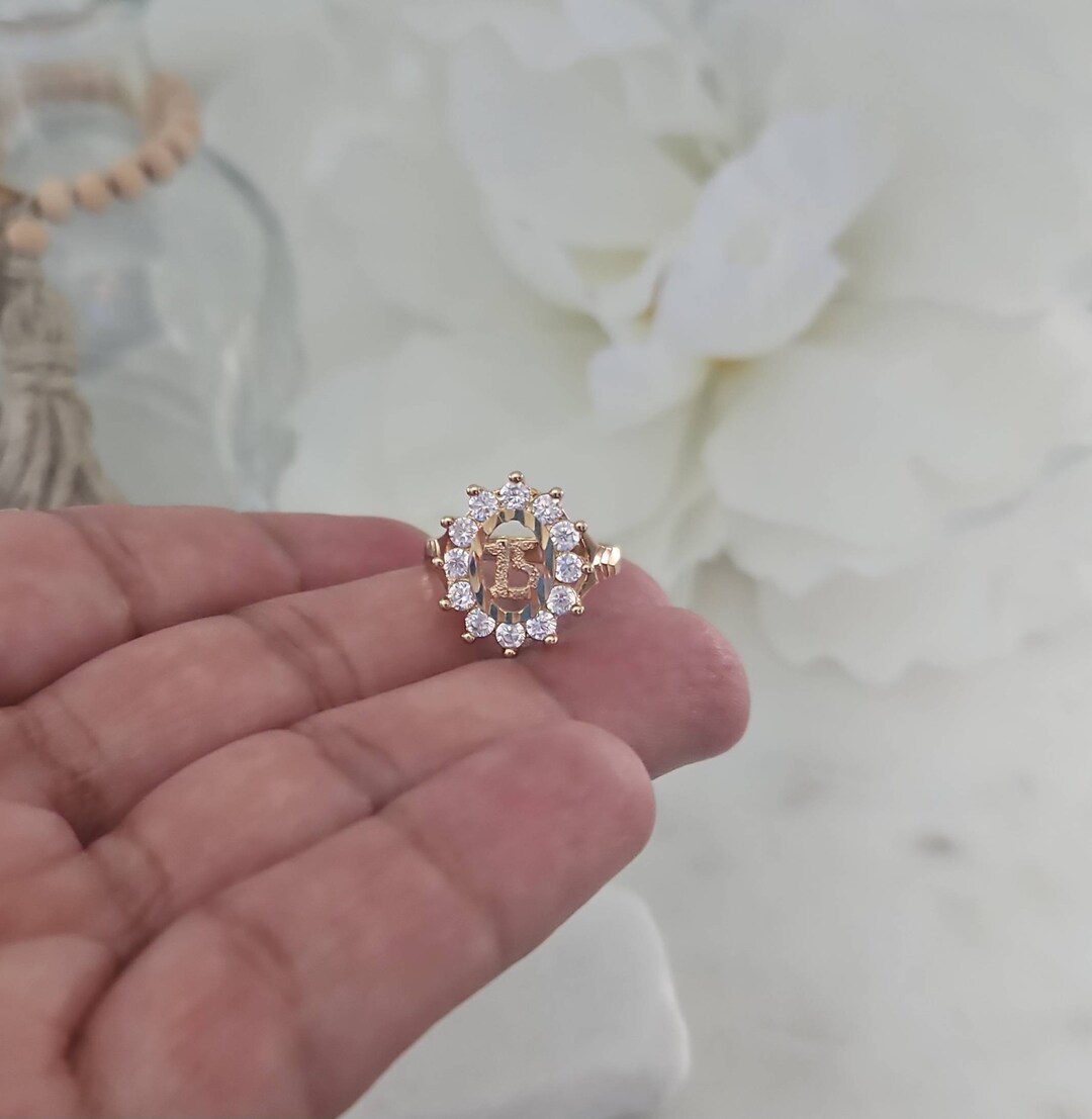 14k Gold 15 Ring Mis Quince Ring Sweet 15 Ring CZ & Gold - Etsy