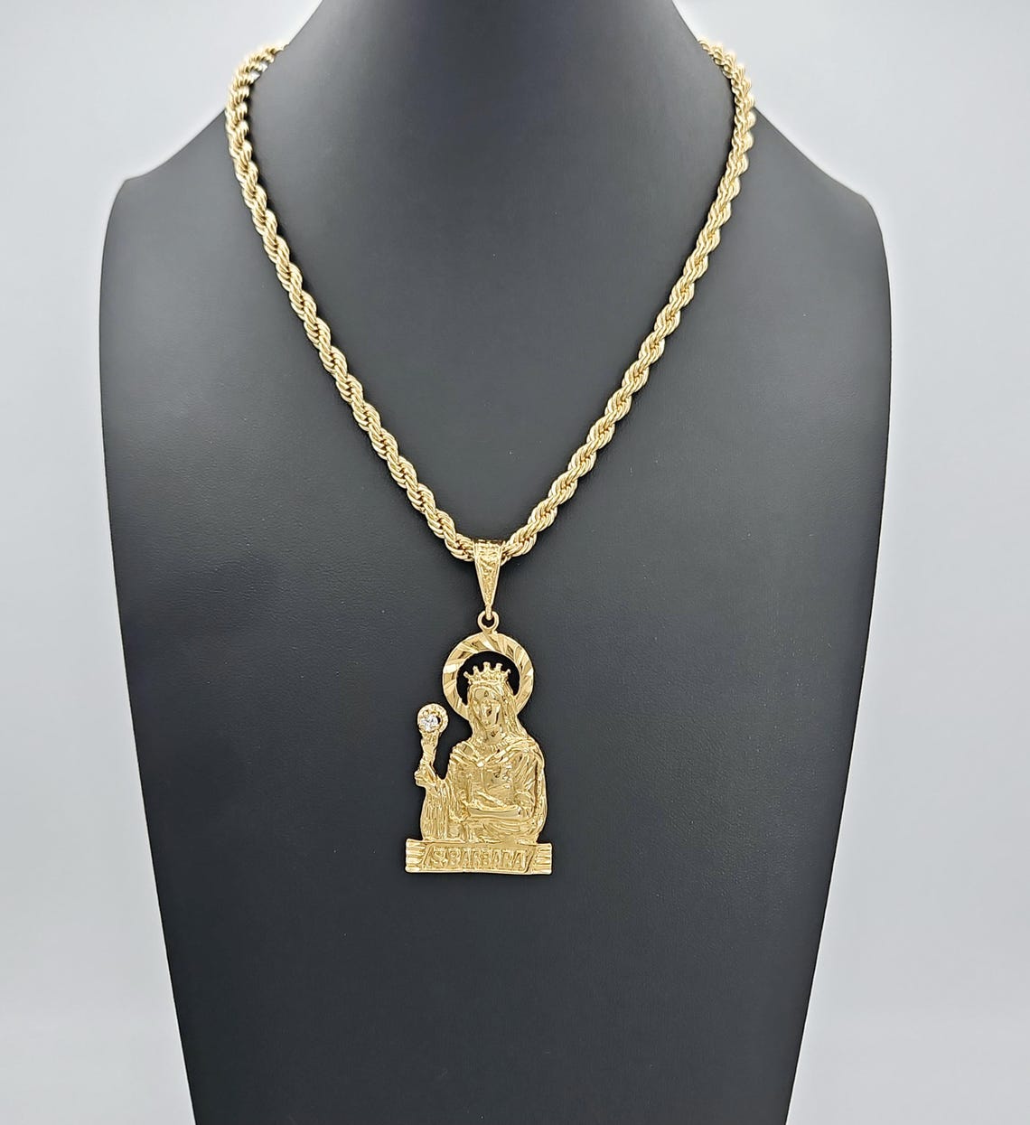 Gold St Barbara Necklace: CZ Torch, 14k Heavy Plated, 5mm Rope Chain - Etsy