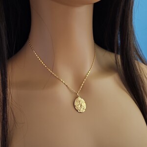 Gold St Anthony Necklace, Oval Saint Anthony Pendant, 2mm Scroll Style ...