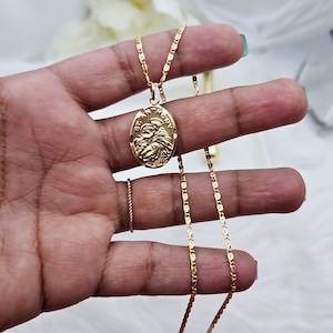 Gold St Anthony Necklace, Oval Saint Anthony Pendant, 2mm Scroll Style ...