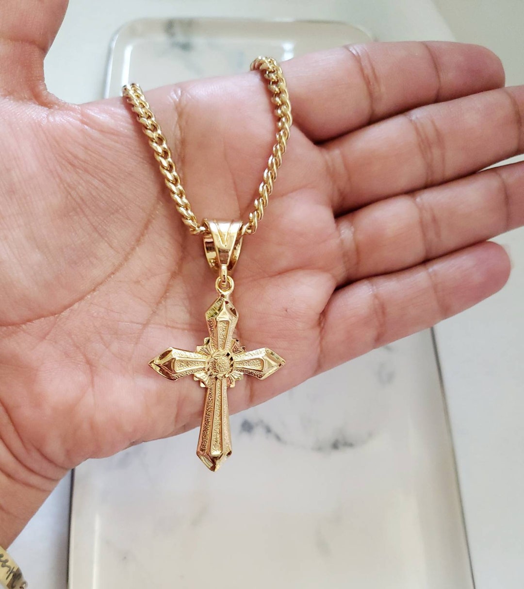 Gold Cross Necklace For Men Gold Crucifix Necklace 4mm Gold Etsy